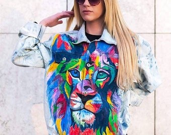 Hand painted denim | Etsy