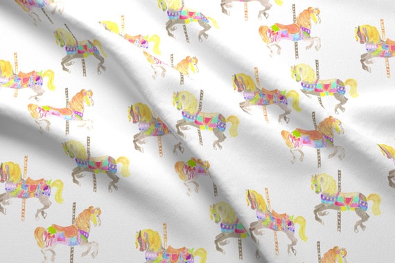 Carousel Fabric Carousel Horses By Erinanne Watercolor