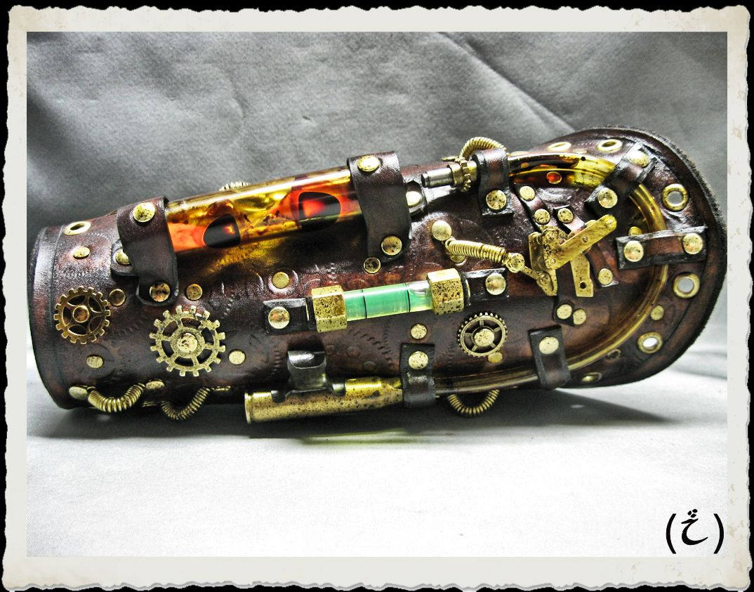 Steampunk leather bracer Chronos