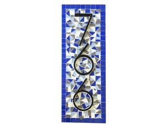 Aqua and Blue Address Sign with Starfish Mosaic House Number