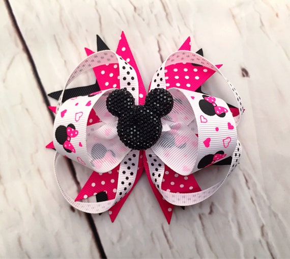 Items similar to Minnie Mouse Hairbow, Red Black & White Minnie Hair ...