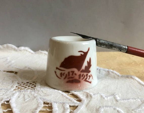 Vintage Inkwell. White Ceramic Inkstand. Soviet times. the