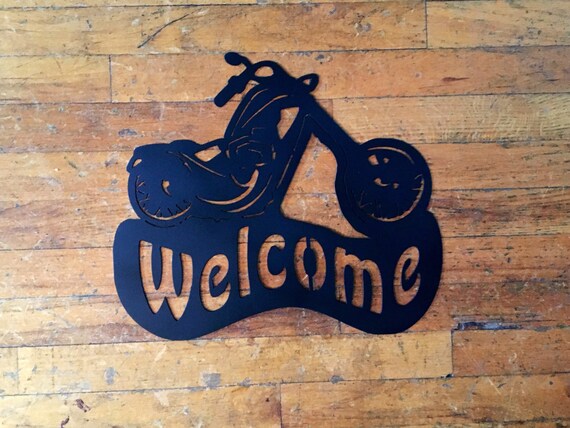 Metal Motorcycle Chopper Welcome Sign 16 x 14.5