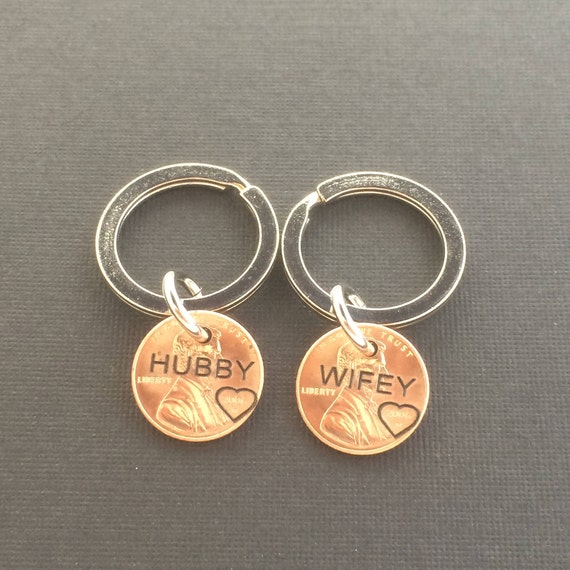 2 Personalized Keychain Couples Hand Engraved Penny