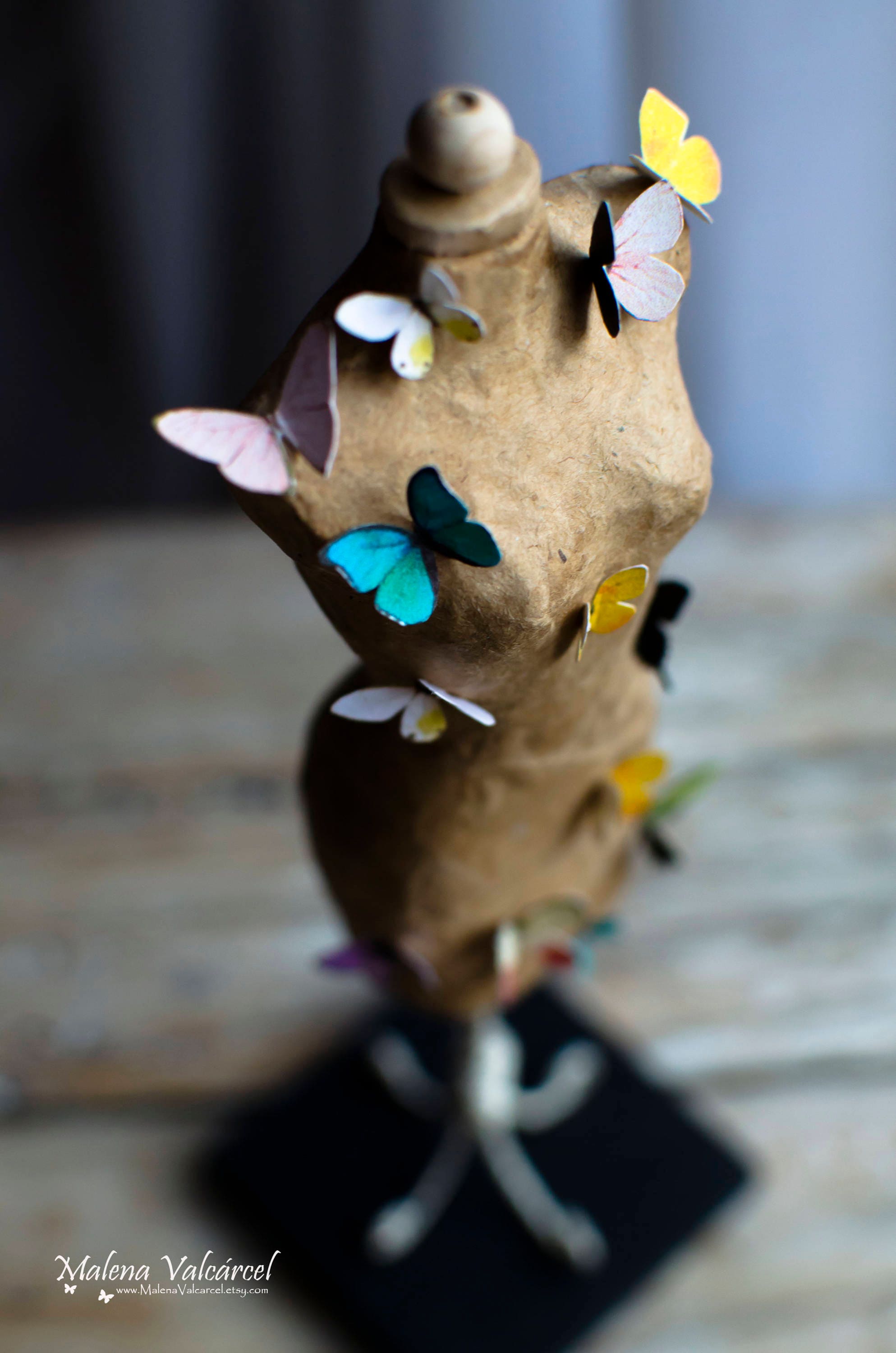 Miniature Paper Mannequin with tiny paper butterflies Paper