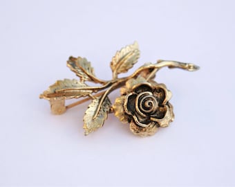 Gold rose brooch | Etsy