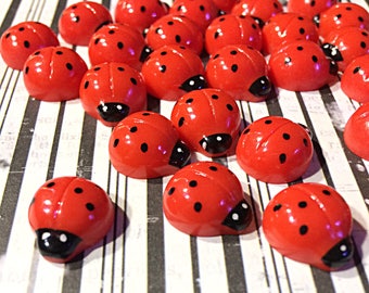Flatback Resin Ladybug Cabochons 6pcs Assorted Colors