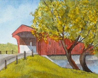 Covered bridge art | Etsy