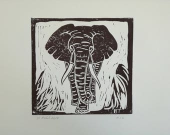 Elephant linocut | Etsy