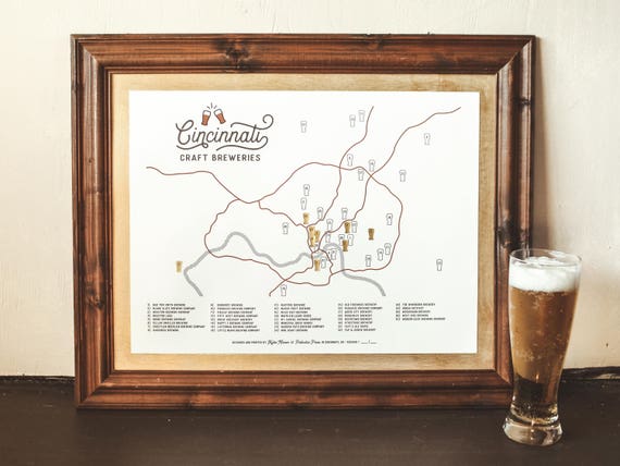 Cincinnati Craft Breweries Sticker Map / Letterpress Print