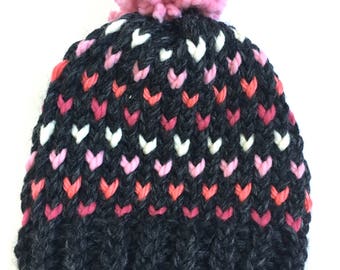 Heart knit hat | Etsy