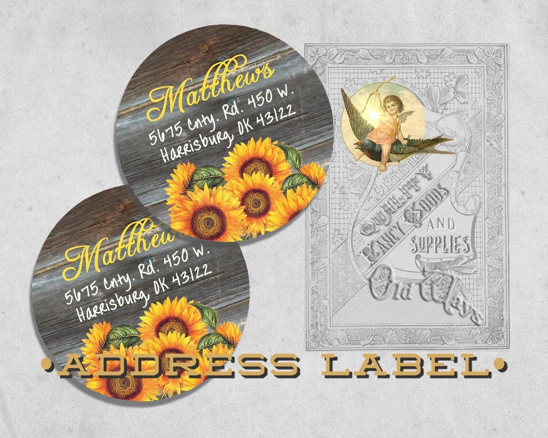 Rustic Sunflower Return Address Labels Printed Personalized