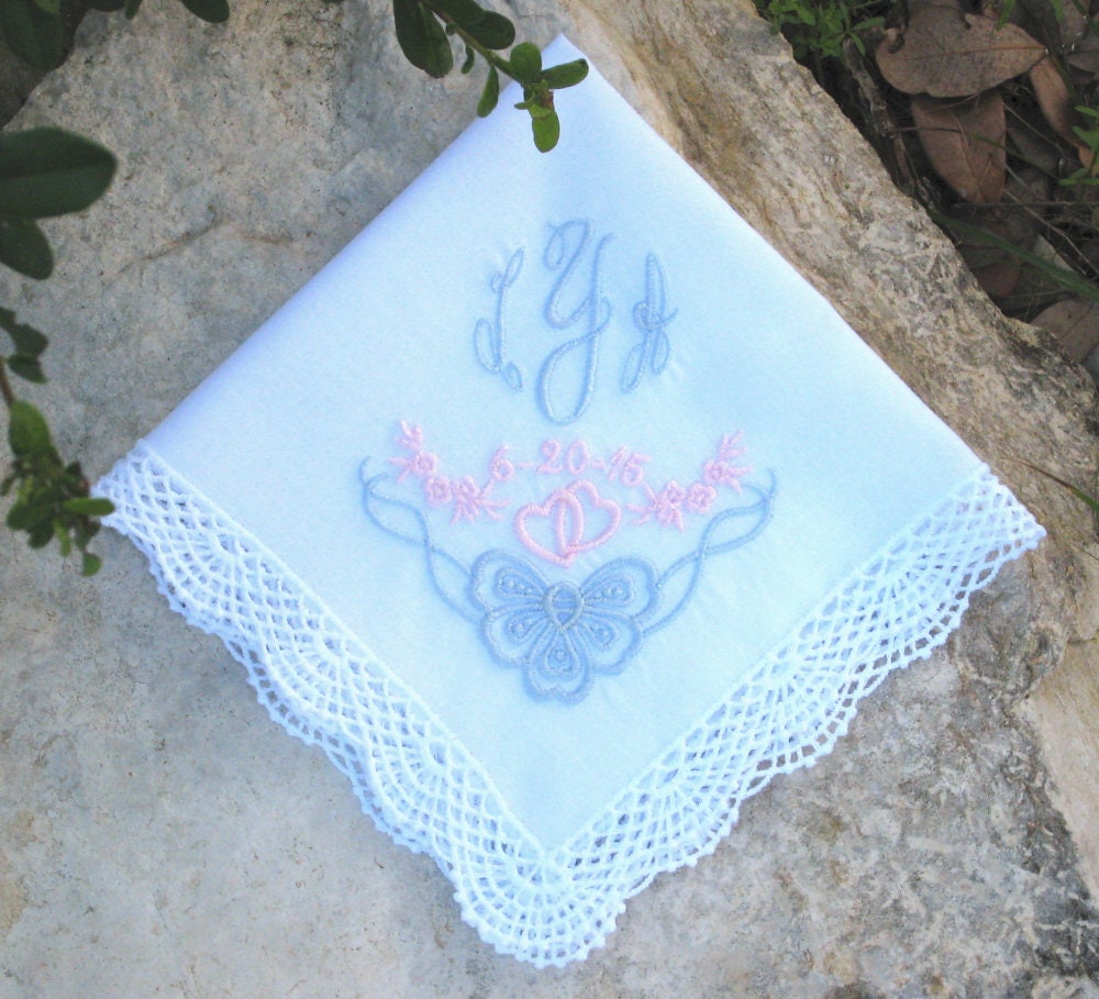 CUSTOM EMBROIDERED HANDKERCHIEF Wedding Bride & Groom