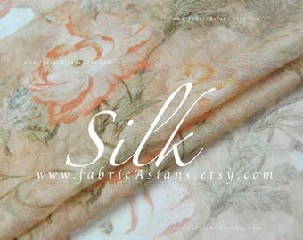 Floral silk fabric | Etsy