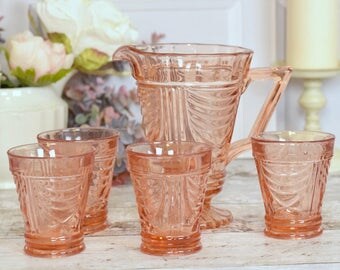 Vintage pink glass | Etsy