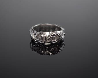 Heavy sculpted scroll work 10mm wide engraved wedding band in