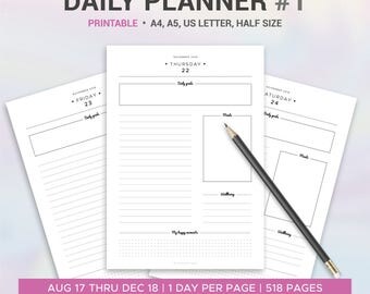 Daily Planner Day Planner Printable day to a page half size