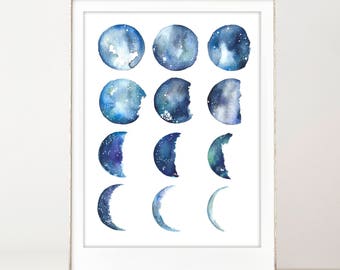 Moon phases wall art | Etsy