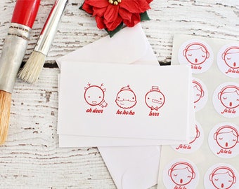 Mini Christmas Note Cards Set of 4 Season's Greetings