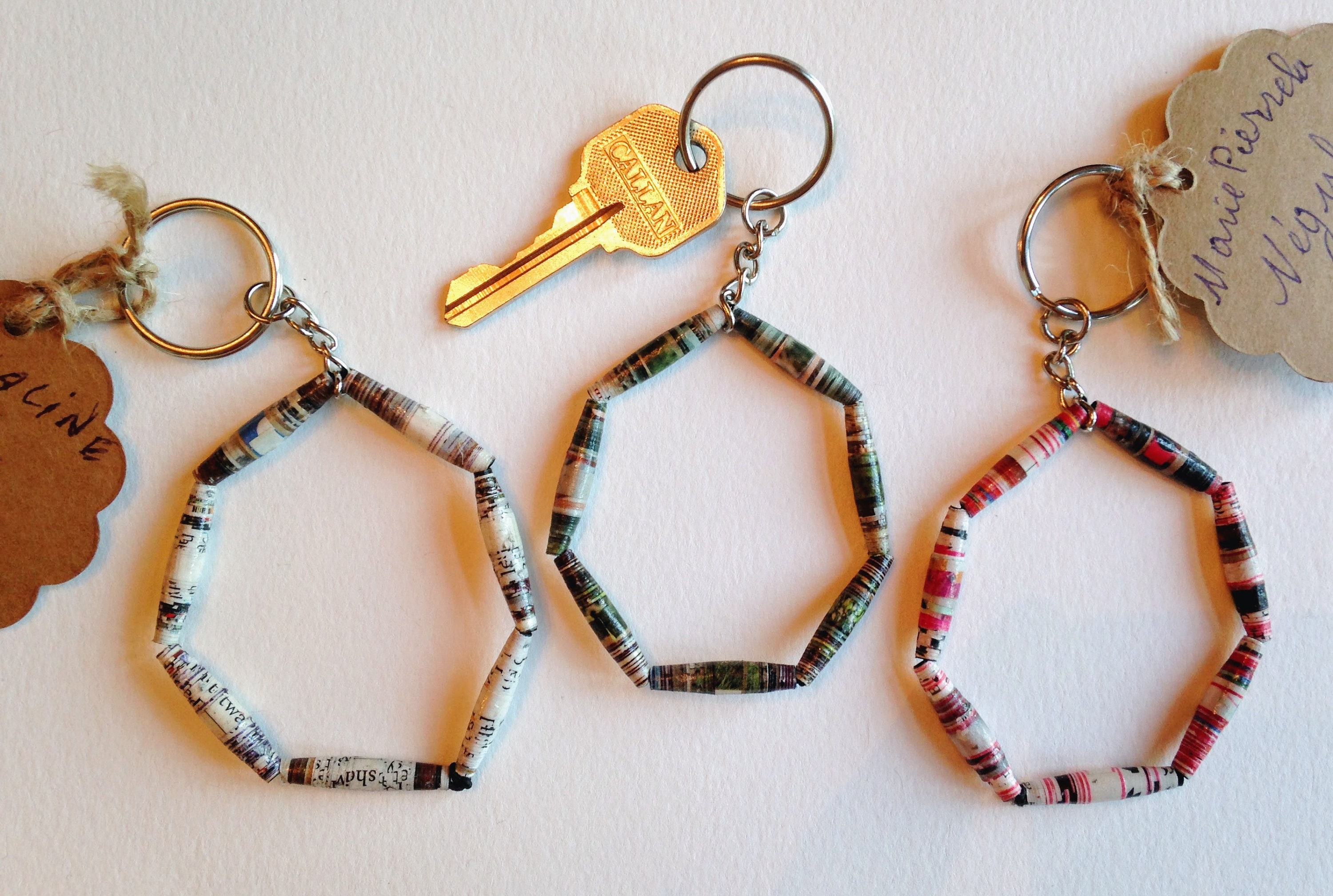 Keychains For Women. Wrist keychain. Paper bead wristlet.