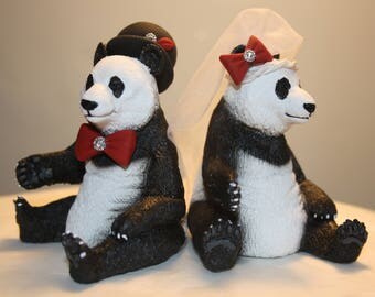 Panda bear wedding cake topper bride and groom decorations