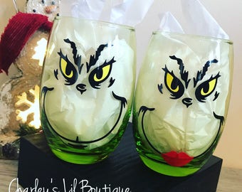 Grinch wine glass | Etsy