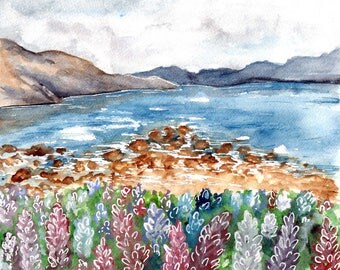 Lake watercolor | Etsy