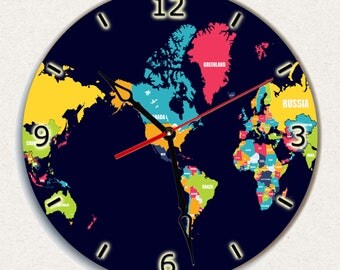 World map wall clock | Etsy