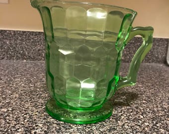 Green glass pitcher | Etsy