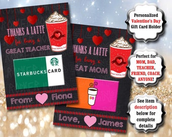 EDITABLE Coffee Card Holder Thanks a Latte Valentine Gift