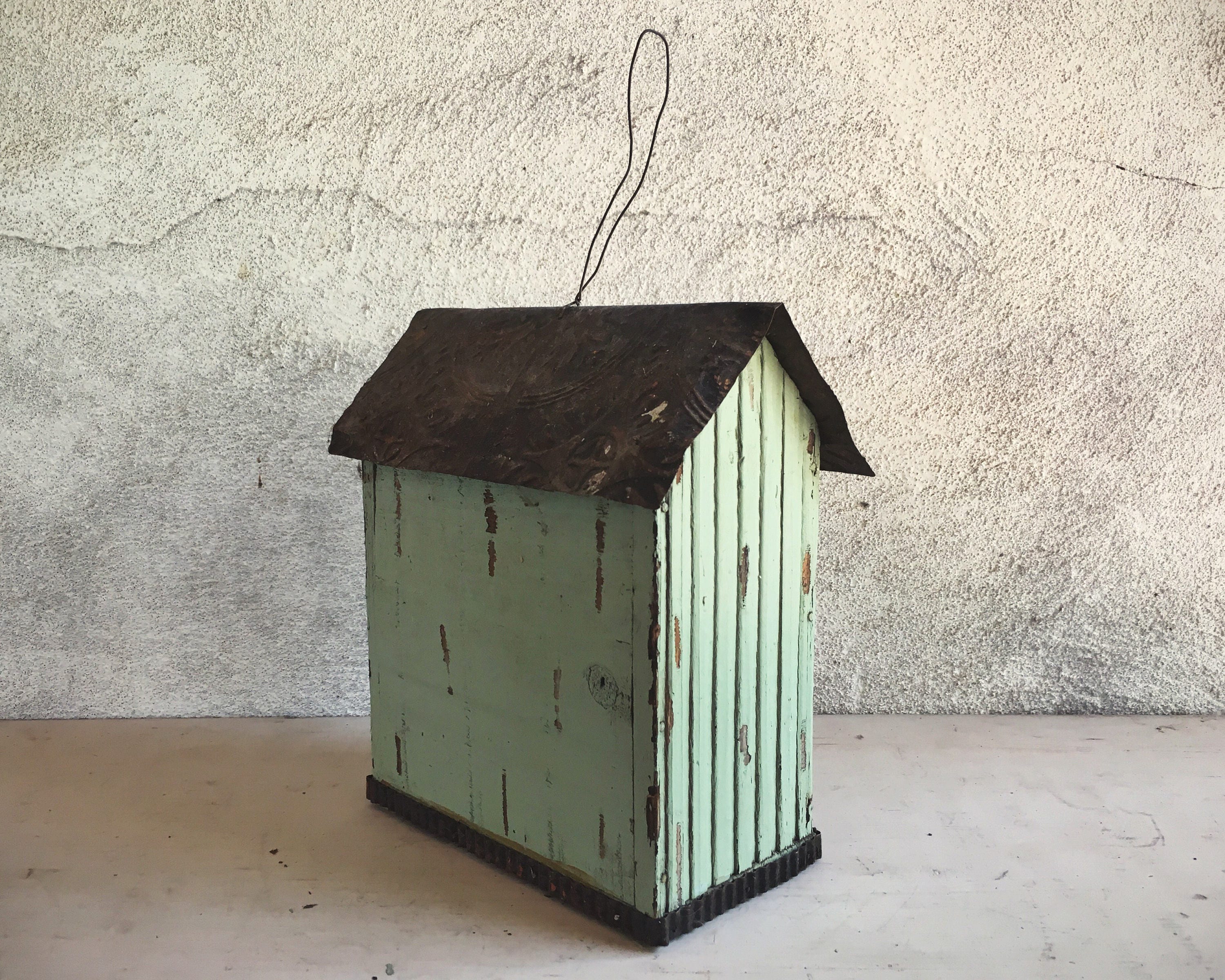 Vintage rustic wood birdhouse with metal roof, cottage decor, garden ...