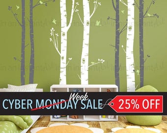 trees wall decal office wall decal flying birds wall decal