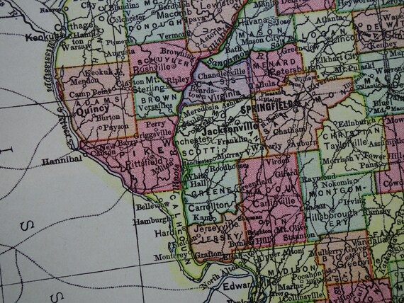 ILLINOIS old map of Illinois USA beautiful 1881 original