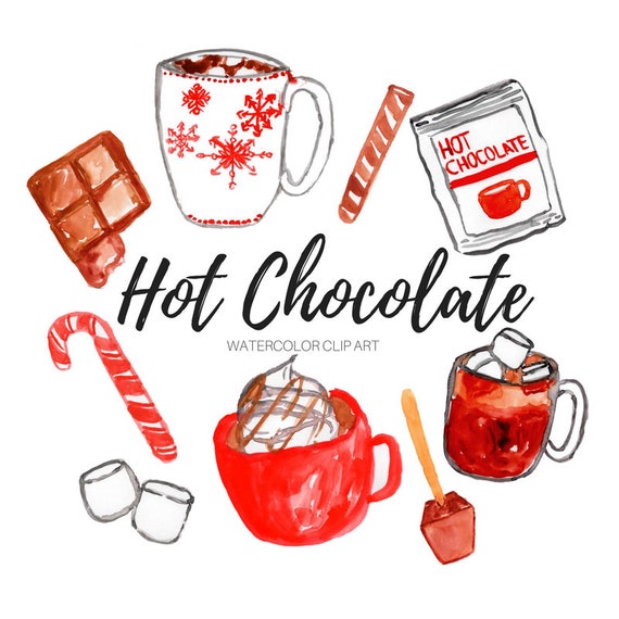 Watercolor clip art Hot chocolate clip art Winter clip art