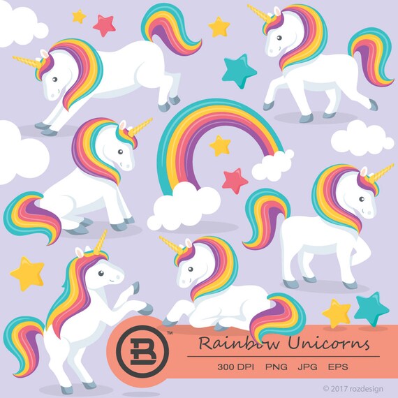 Rainbow unicorns clipart rainbow digital clipart vector