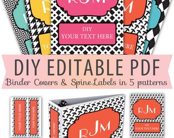 Editable Printable Monogram Binder Cover and spine chevron