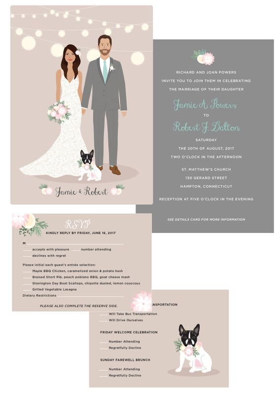 Custom couple portrait wedding invitation