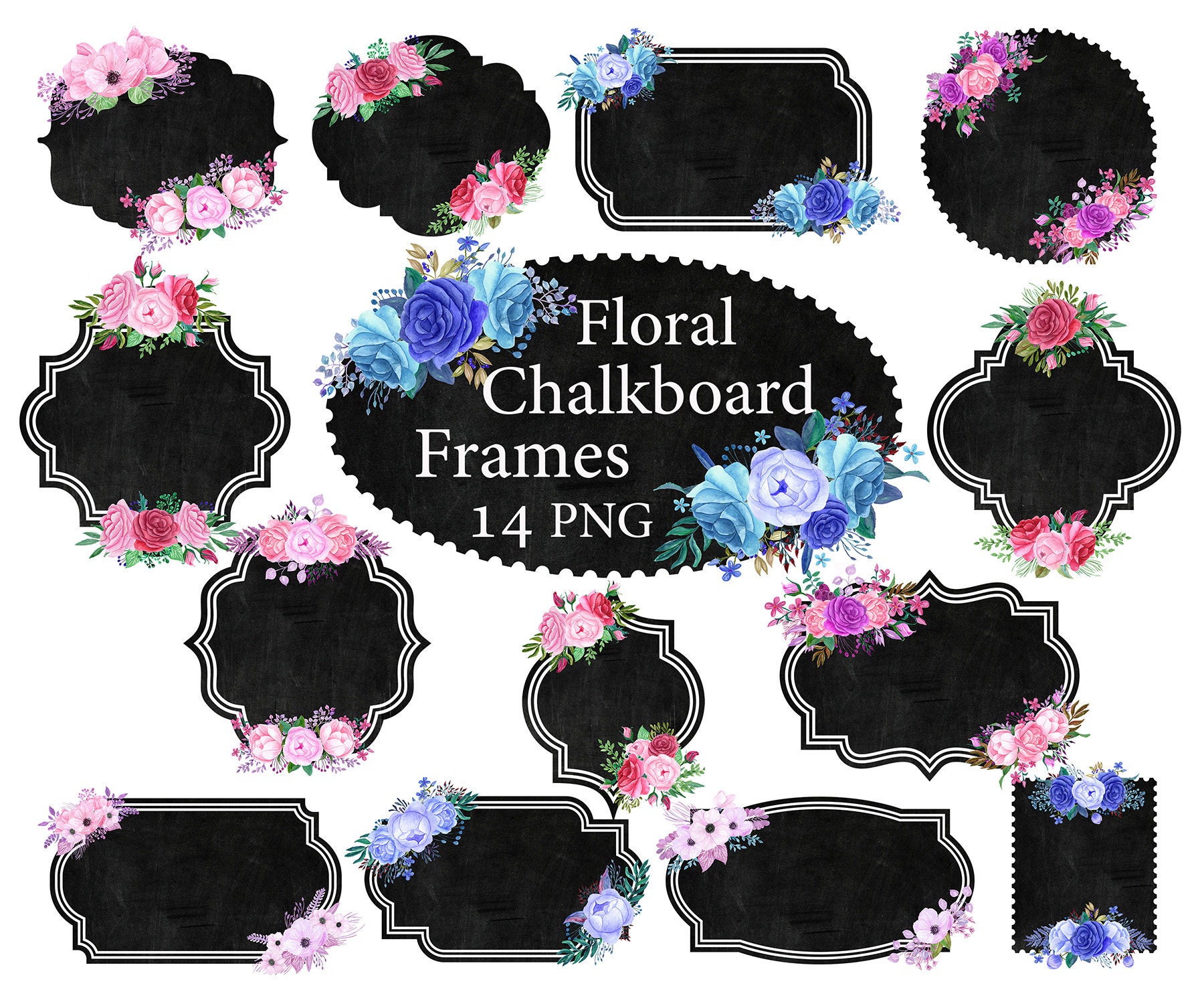Floral Chalkboard Frame Clipart: FLORAL FRAMES