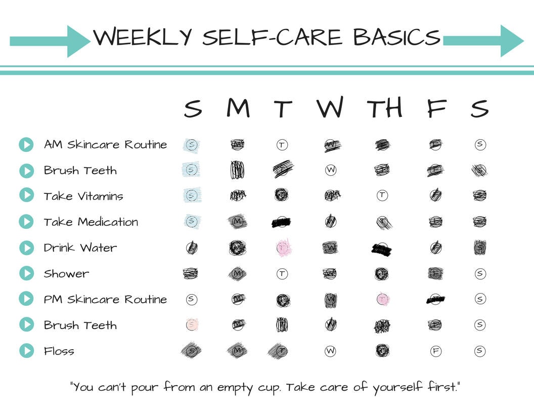 Weekly Self-Care Basics Chart PRINTABLE INSTANT DOWNLOAD: