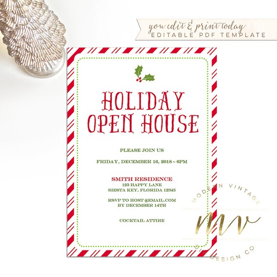Holiday Open House Invitation Template Christmas Invite 5x7