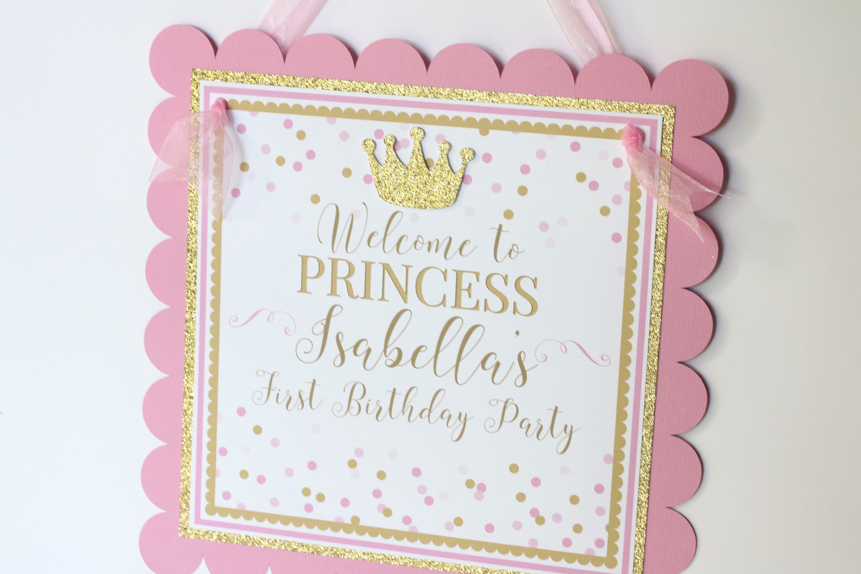Princess Birthday Welcome Door Sign Pink & Gold Princess