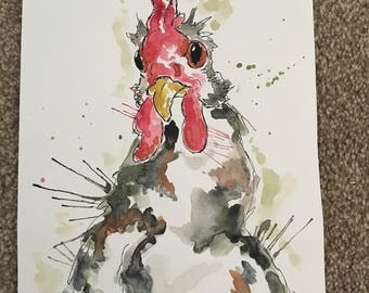 Chicken watercolor | Etsy