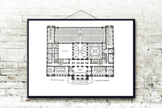 New York Public Library 1916 Architectural Floor Plan Fine Art