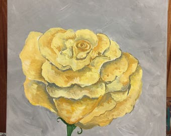 Yellow rose painting | Etsy