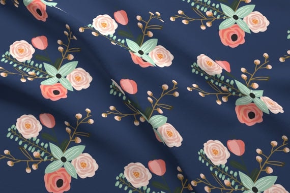 Summer Flowers Fabric Summer Floral Navy Navy Floral