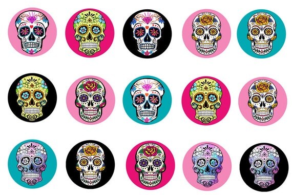 Sugar skulls digital collage sheet Sugar skulls bottle cap