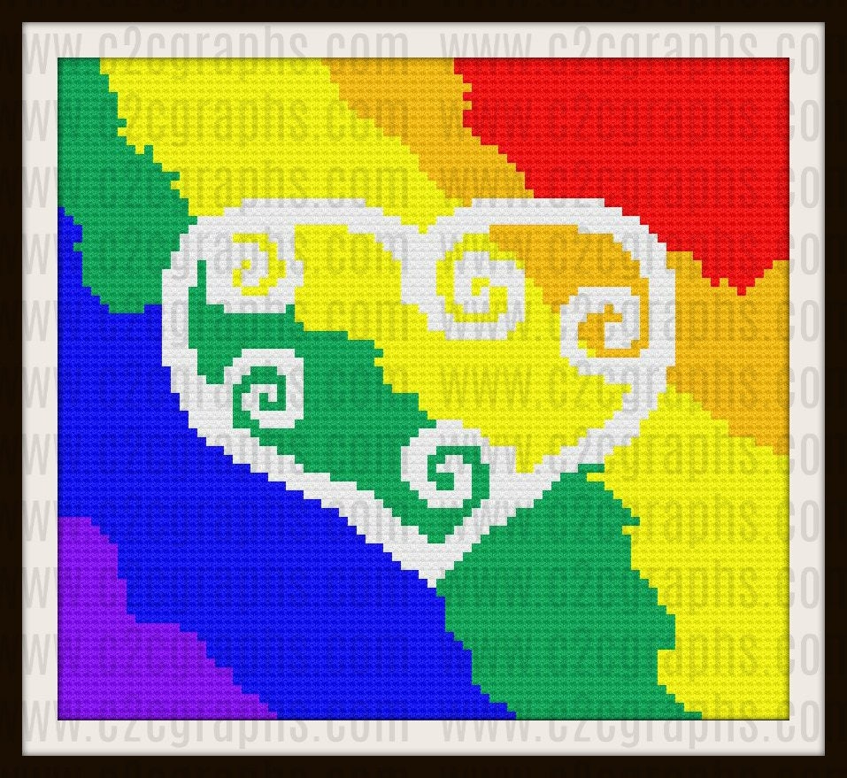 Rainbow Heart Afghan, C2C Crochet Graph, and Written Word Chart, Heart ...