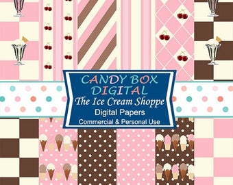 Ice Cream Digital Paper with Ice Cream Cones Ice Cream