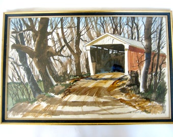 Covered bridge art | Etsy