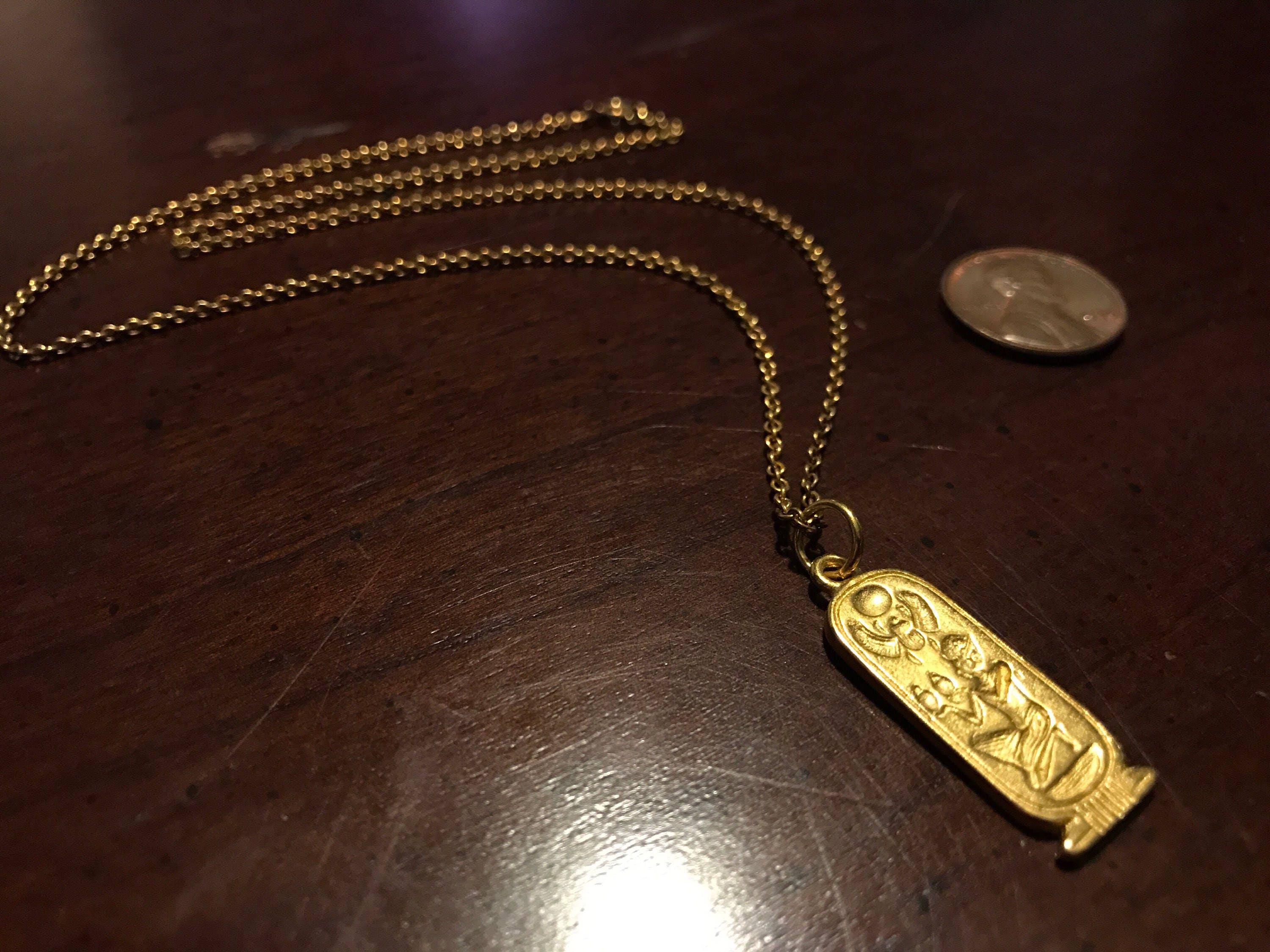 MMA Egyptian Revival Gold Cartouche Pendant Necklace Amun Ra